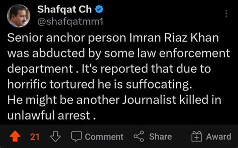 Journalist Imran Riaz Khan Is Currently Being Tortured Terribly He Is