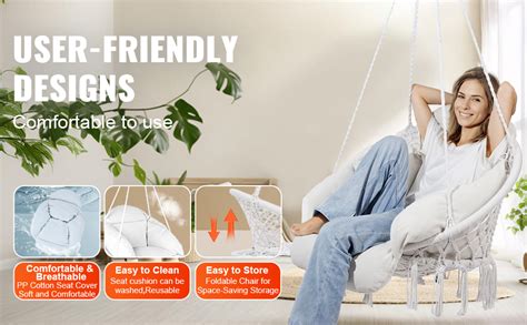 Vevor Hammock Swinging Chair Macramé Hanging Chair With Cushion Indoor
