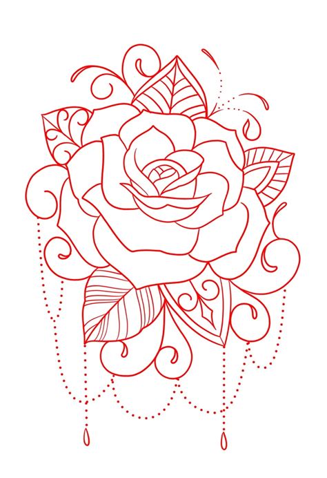Rose Drawing With Water Drops