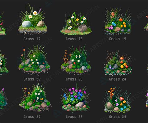 Artstation Pixel Plants X32 Pixel Art Grass Sprites Package Game