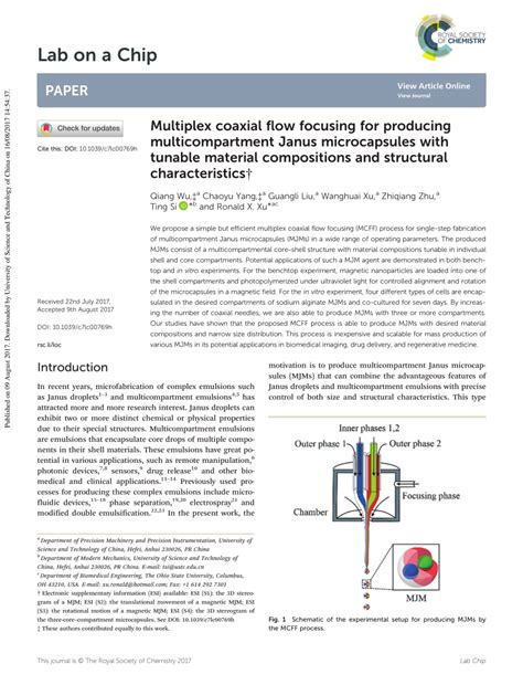 Pdf Multiplex Coaxial Flow Focusing For Producing Multicompartment Janus Microcapsules With