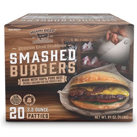 Miami Beef Smashed Burgers Frozen 32 Oz 20 Ct