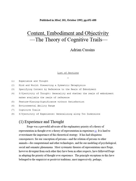 Content Embodiment And Objectivity The Theory Of Cognitive Trails Pdf Thought Concept