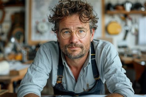 Carpenter Putting On Glasses In Workshop Premium Ai Generated Image