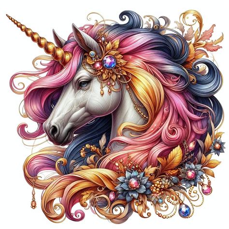 Golden Unicorn With Floral Crown A Regal Fantasy Portrait Premium Ai