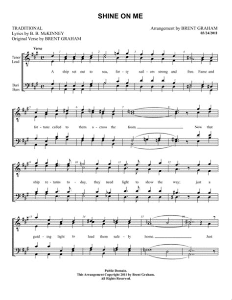 Shine On Me Men Choir Ttbb 4 Part Late Intermediate Digital