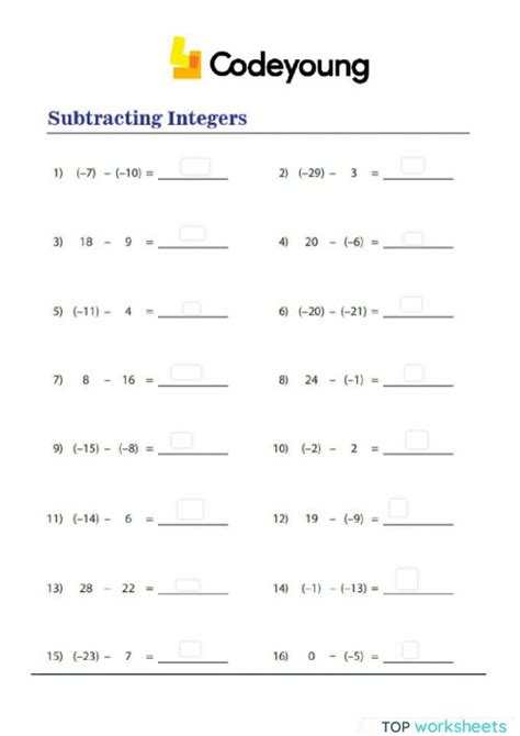An Introduction To Subtraction Of Integers Concept Cw Interactive