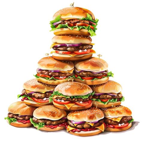 A Stack Of Burgers With A Lot Of Cheese On White Background Premium Ai Generated Image