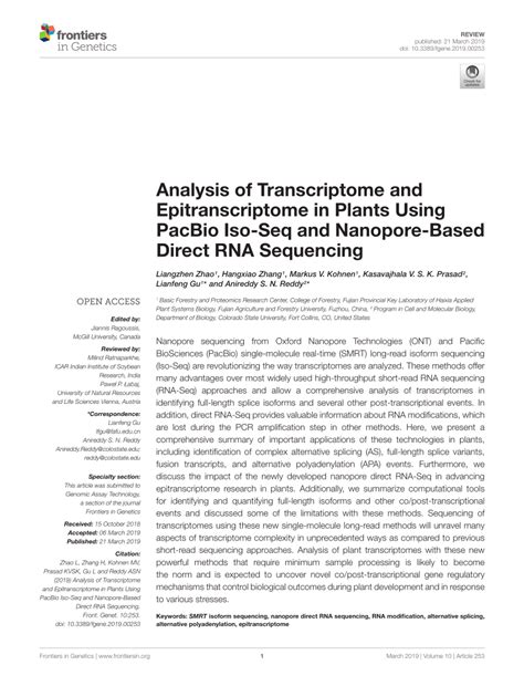 PDF Analysis Of Transcriptome And Epitranscriptome In Plants Using PacBio Iso Seq And Nanopore