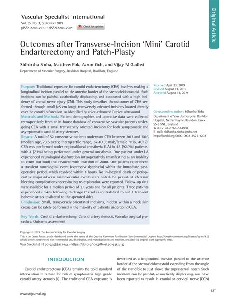 Pdf Outcomes After Transverse Incision ‘mini Carotid Endarterectomy