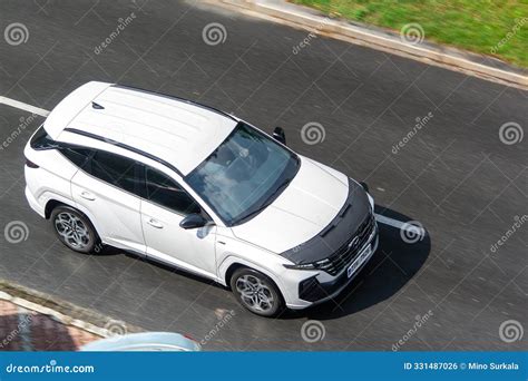 Hyundai Tucson Suv Car With Black Bug Deflector On Hood Motion Blur Effect Editorial Photo