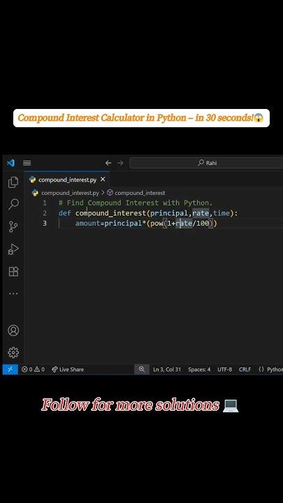 Python Basics Money Grows With Compound Interest 💸pythoncodingshorts