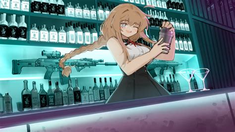 Safebooru 1girl Absurdres Ahoge Alcohol Angled Foregrip Black Skirt