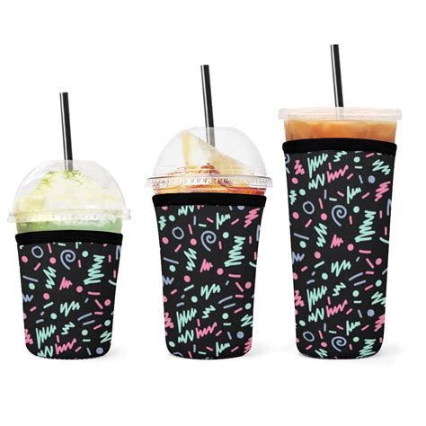 Set Of 3 Packs Reusable Hot And Iced Coffee Cup Sleeve Neoprene Tumbler