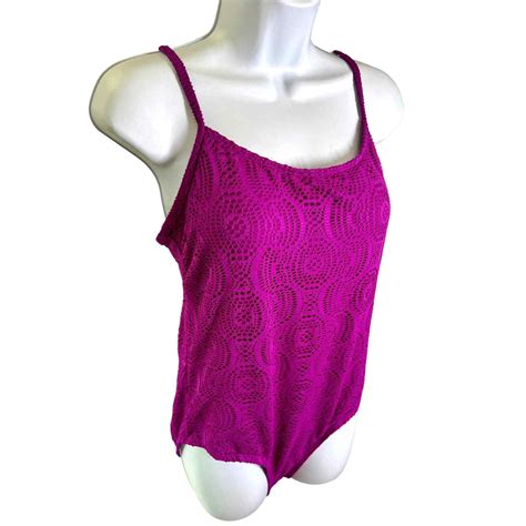 Catalina Purple Crochet One Piece Swim Bathing Suit W Gem
