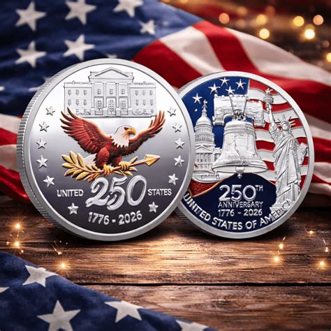 America 250th Anniversary Commemorative Challenge Coin Silver Plated
