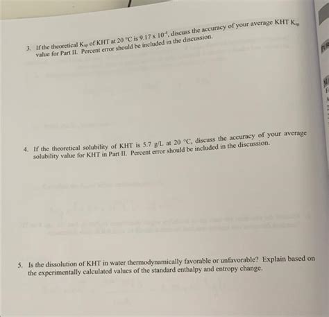 Solved 3 If The Theoretical Ksp Of Kht At 20 °c Is 9 17 X