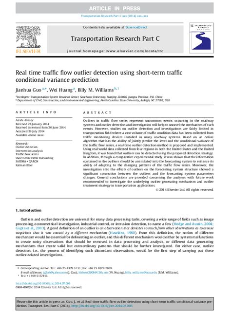 Pdf Real Time Traffic Flow Outlier Detection Using Short Term Traffic Conditional Variance