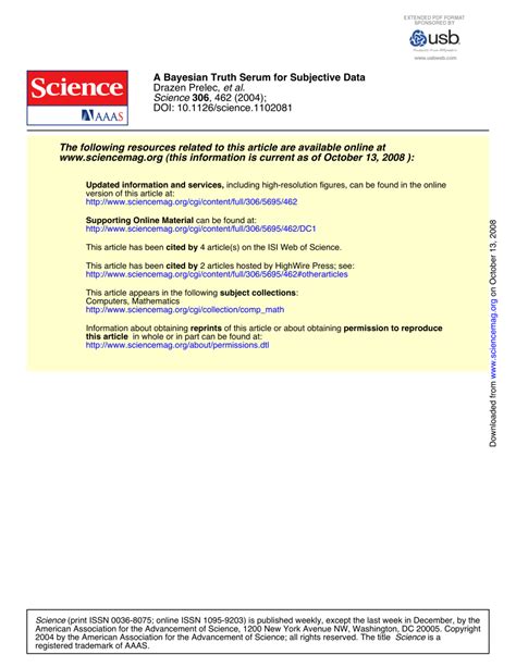 Pdf A Bayesian Truth Serum For Subjective Data