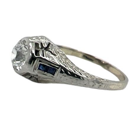 Art Deco Old European Cut Diamond Sapphire Platinum Estate Engagement