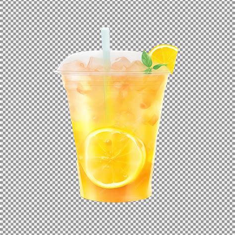 Premium Psd Plastic Cup Of Lemonade With Straw Isolated On A White