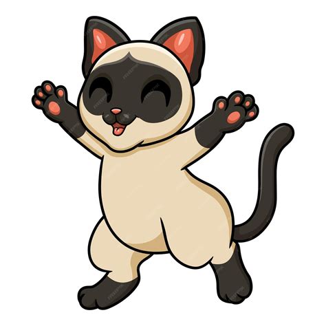 Desenho De Gato Siamês Fofo Posando Vetor Premium