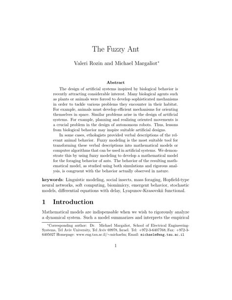 Pdf The Fuzzy Ant