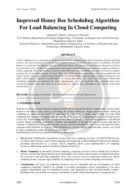 Pdf Improved Honey Bee Scheduling Algorithm For Load Balancing In Cloud Computing
