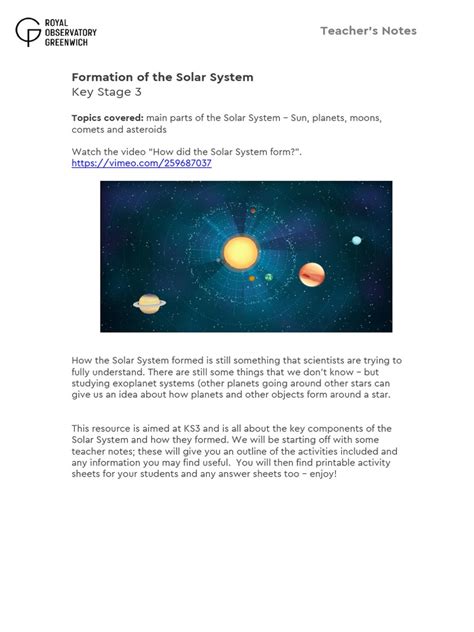 Ks3 Solar System Formation Activities Pdf Science And Mathematics