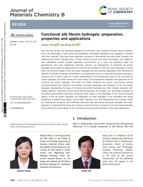 Pdf Functional Silk Fibroin Hydrogels Preparation Properties And
