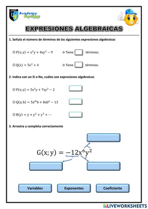 Expresiones Algebraicas Interactive Exercise For Matemáticasprimaria