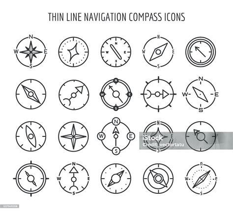 Thin Line Compass Icons Stock Illustration Download Image Now