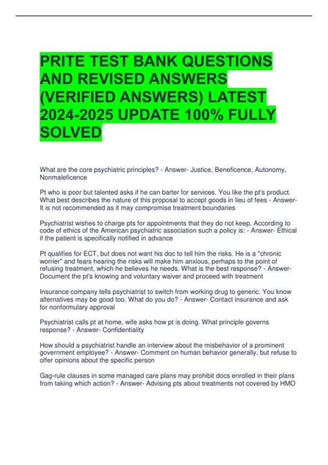 Prite Test Bank Questions And Revised Answers Verified Answers Latest