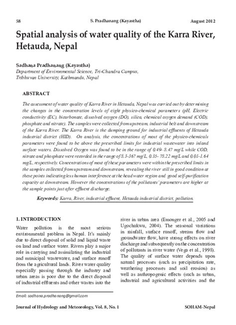 Pdf Spatial Analysis Of Water Quality Of The Karra River Hetauda Nepal