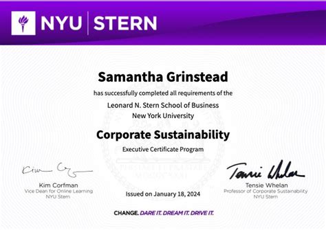 Im Happy To Share That Ive Obtained A New Certification Corporate Sustainability From Nyu