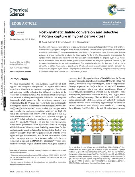 Pdf Post Synthetic Halide Conversion And Selective Halogen Capture In