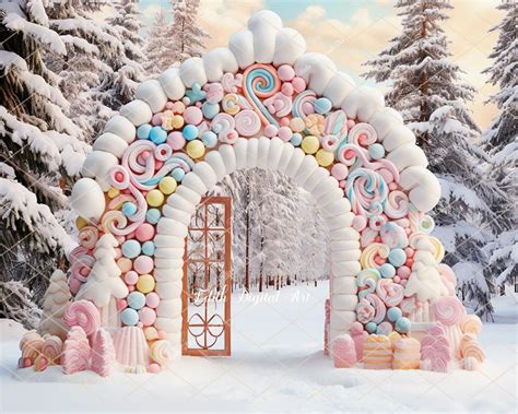 Christmas Digital Backgrounds Christmas Digital Backdrop Gate Gingerbread Arch On Candyland