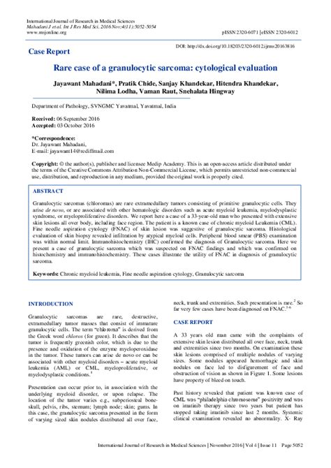 Pdf Rare Case Of A Granulocytic Sarcoma Cytological Evaluation