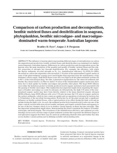 Pdf Comparison Of Carbon Production And Decomposition Benthic Nutrient Fluxes And
