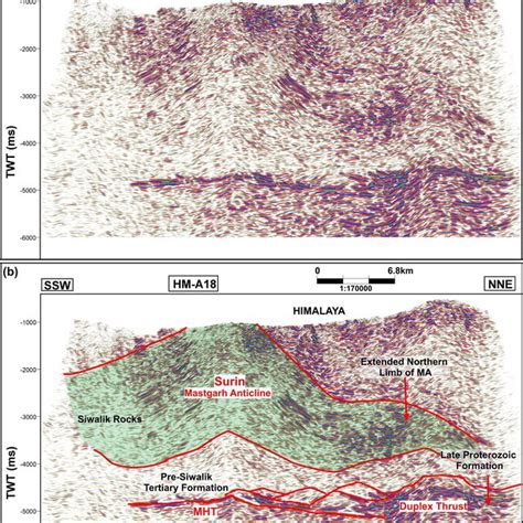A Uninterpreted Seismic Section And B Interpreted Section Based On