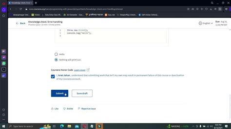 Knowledge Check Error Handling Coursera Programming With Javascript