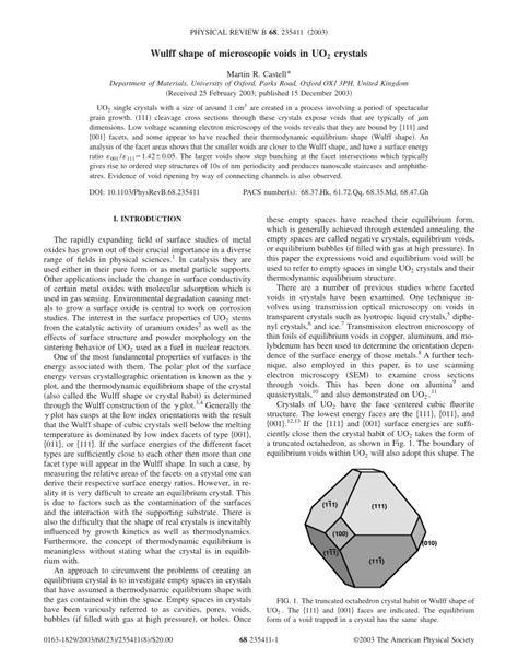 Pdf Wulff Shape Of Microscopic Voids In Uo2 Crystals