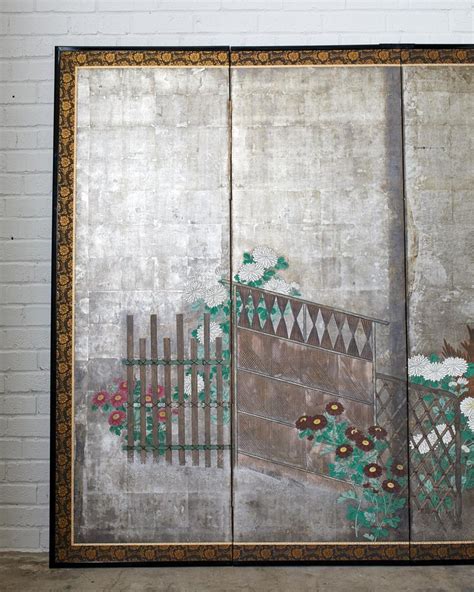 Pair Of Japanese Edo Screens Chrysanthemums Along Fence For Sale At 1stdibs