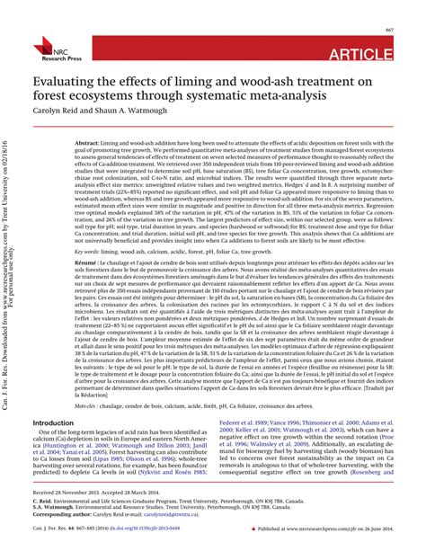Pdf Evaluating The Effects Of Liming And Wood Ash Treatment On Forest