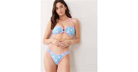 Peek And Beau Bandeau Bikini Top With Pink Contrast In Blue Lyst Uk