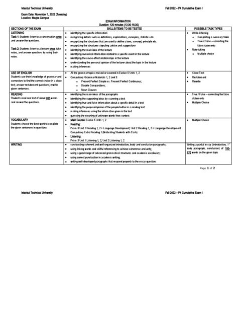 Fall 2022 2023 P4 Cumulative 1 Exam Information Pdf Test