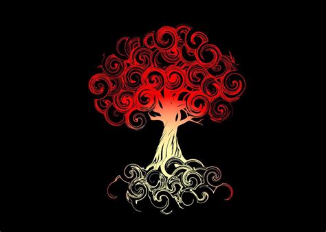 Beautiful Abstract And Colorful Ancient Magical Red Big Tree Of Life