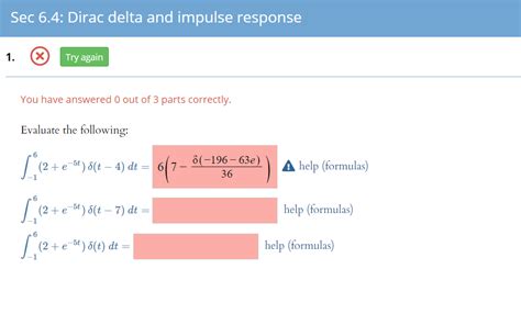 Solved Sec 64 Dirac Delta And Impulse Response Try Again 1
