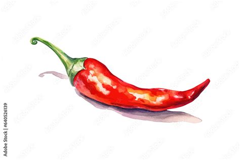 Chilli Hand Drawn Watercolor Vector Illustration Desing Stock Vector