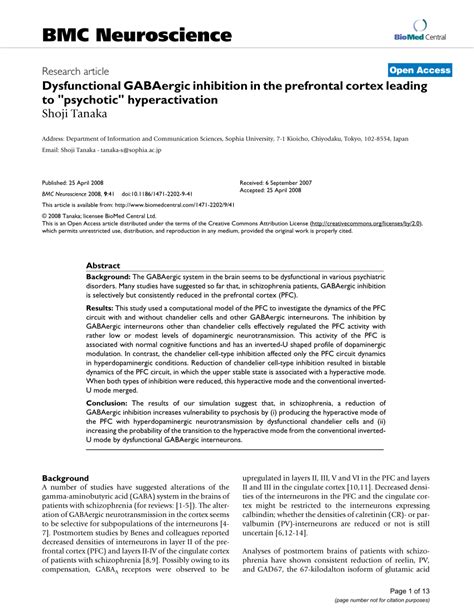 Pdf Dysfunctional Gabaergic Inhibition In The Prefrontal Cortex Leading To Psychotic
